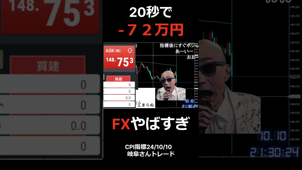 20秒で‐72万円ロスカット！ドル円CPI指標で地獄 #fx #ライブ配信 #岐阜暴威 - FX動画まとめ